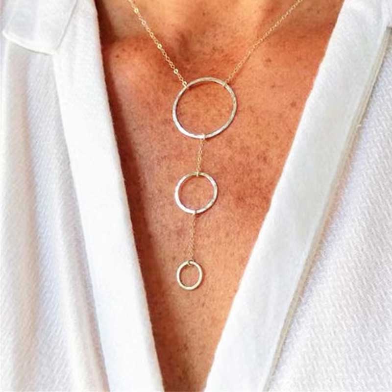 Triple Circle Y-Necklace: Delicate 14k Gold-Filled Design - Sparrow Trades