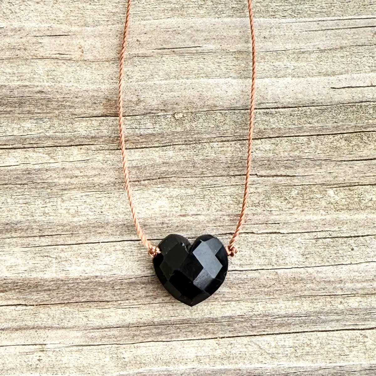 Black Onyx Heart Cord Necklace | Jewelry for Balance & Clarity