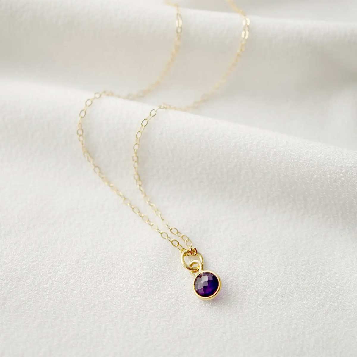 14k Gold-Filled Tiny Amethyst Bezel Necklace